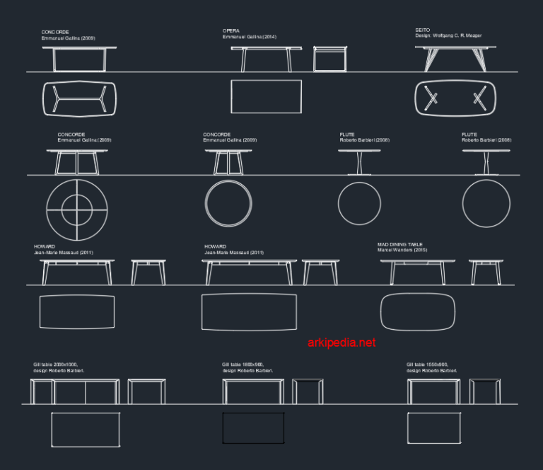Dining Tables Dwg - Arkipedia EN